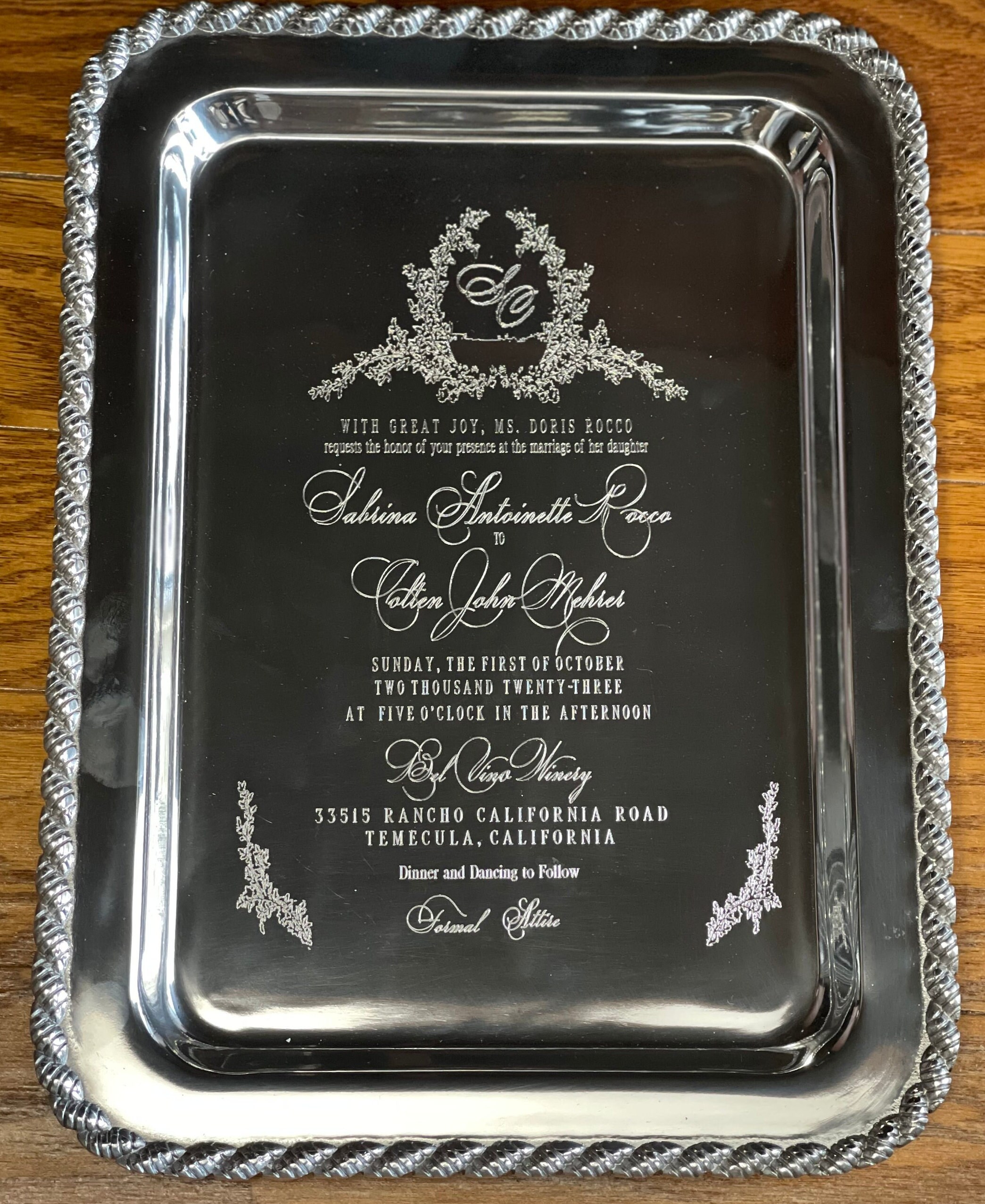 Wedding Tray Engraved Wedding Tray Engraved Wedding Invitation on Tray ...