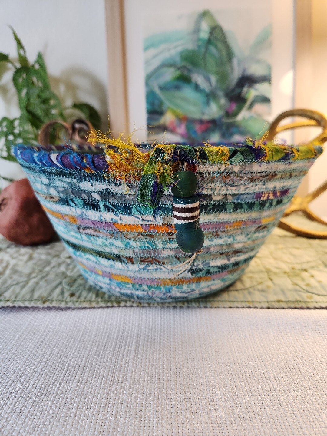 20-handmade Multi-colored Fabric Bowl With Recycled Silk Trim and ...