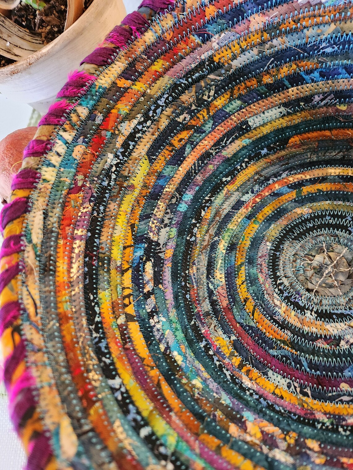18-handmade Multi-colored Fabric Bowl With Recycled Silk Trim and ...