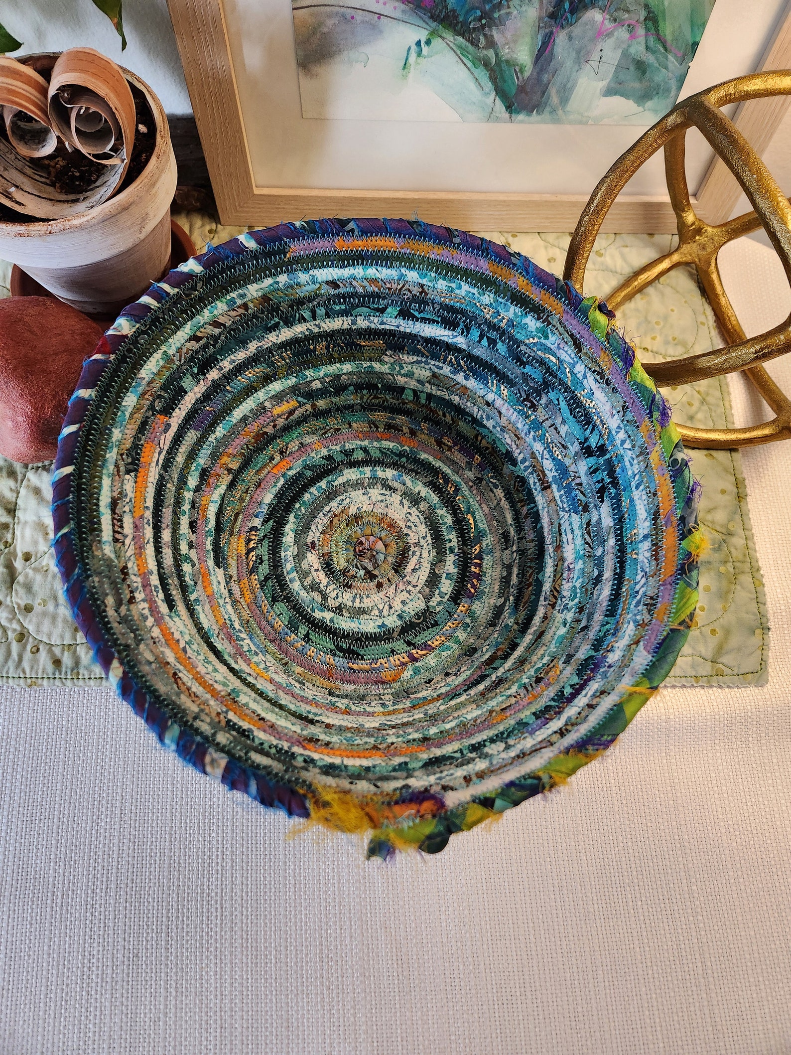 20-handmade Multi-colored Fabric Bowl With Recycled Silk Trim and ...