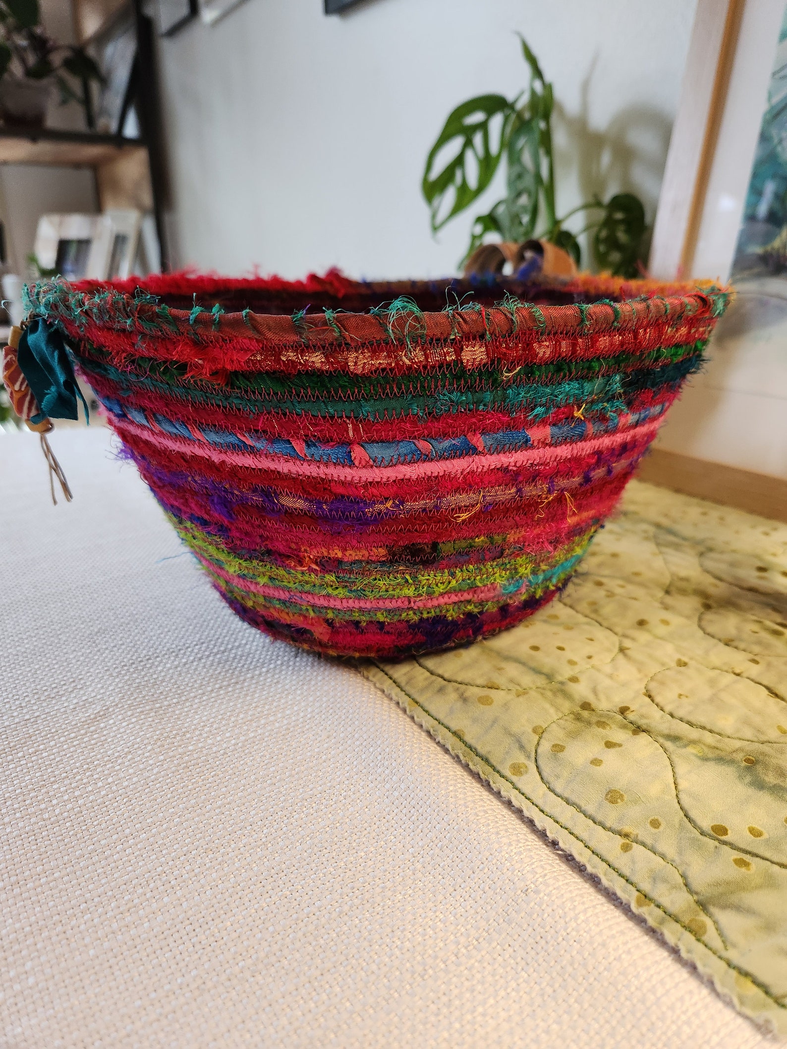 16-handmade Multi-colored Fabric Bowl With Recycled Silk Trim and ...
