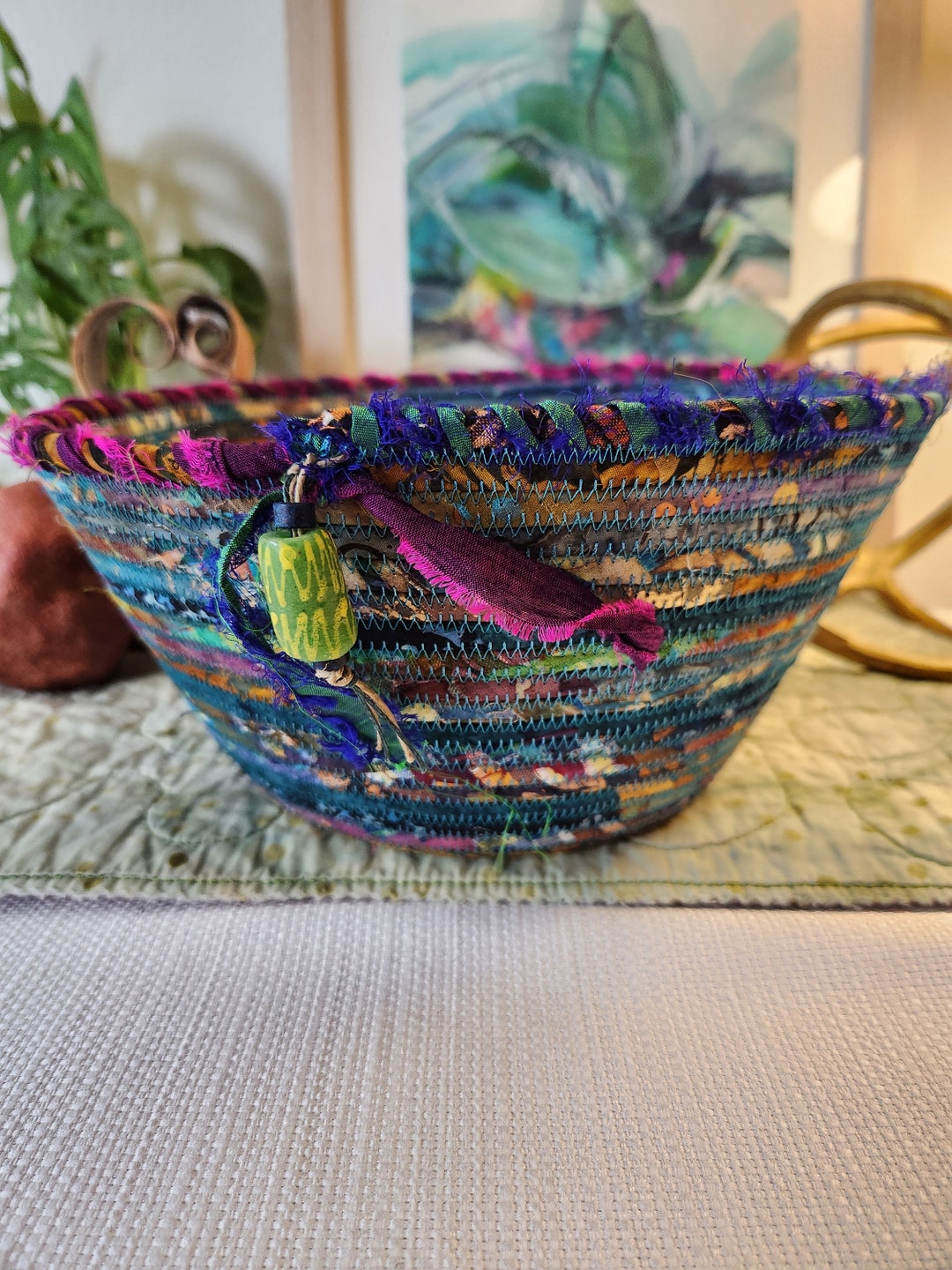 18-handmade Multi-colored Fabric Bowl With Recycled Silk Trim and ...