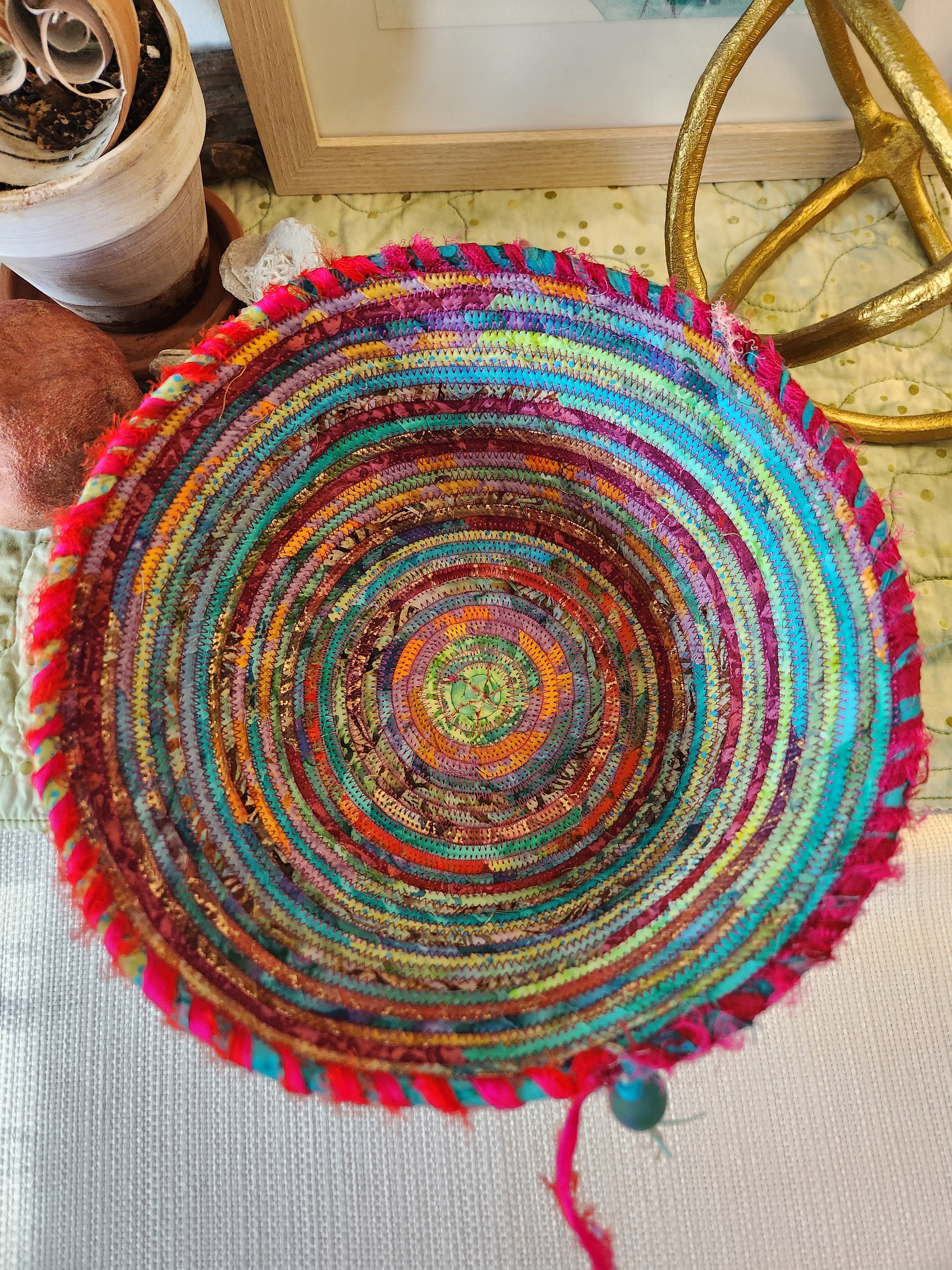 8-handmade Multi-colored Fabric Bowl With Recycled Silk Trim and ...