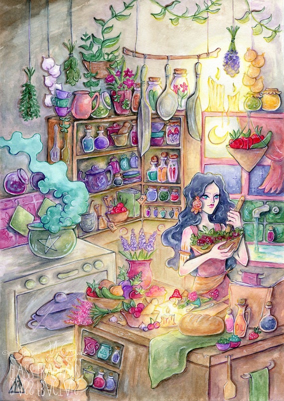 Kitchen Witchin Ver2 // Witch/fantasy/herbal/art PRINT | Etsy