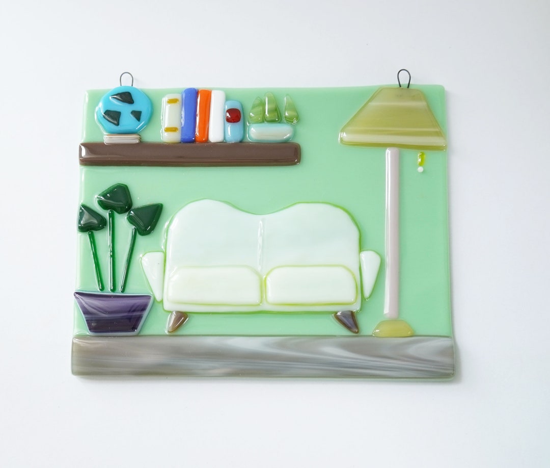 Fused Glass Wall Art, Midcentury Modern Couch, Bookshelf, Crystal ...