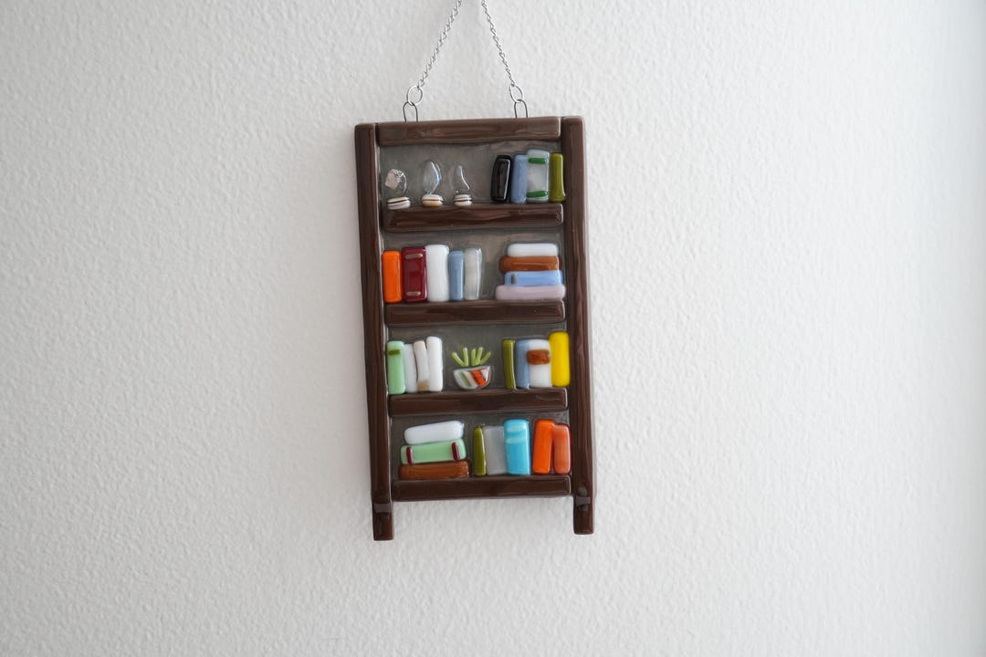 Fused Glass Bookcase, Library Decor - Etsy