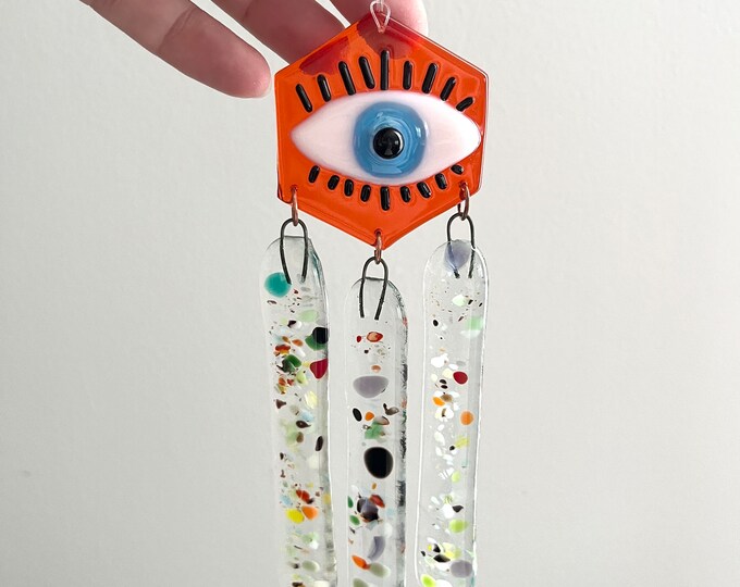 Fused Glass Wind Chimes | Evil Eye Windchime - Etsy
