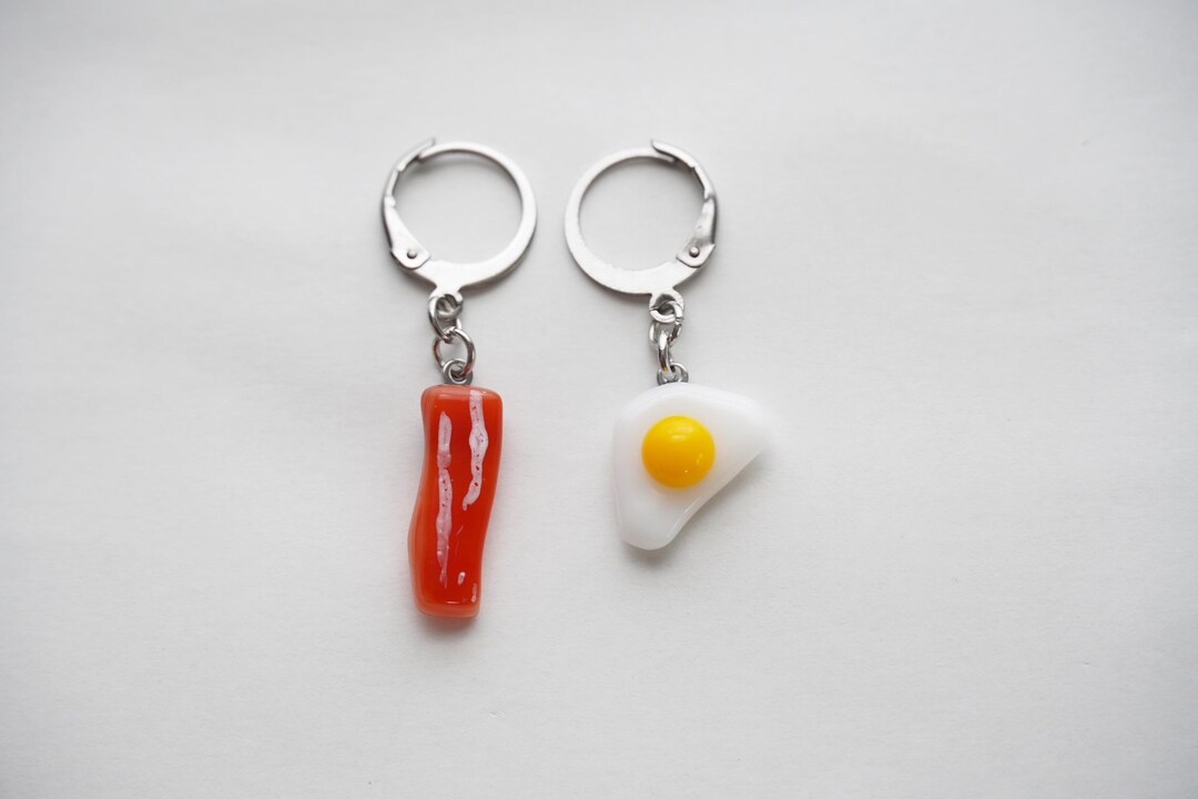 Bacon and Egg Charm Earrings | Fused Glass Dangle | Handmade Food ...