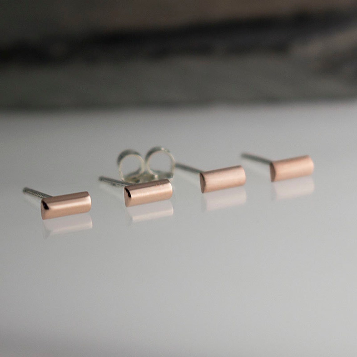 Solid Gold Bar Earrings Gold Bar Earrings Gold Stud - Etsy
