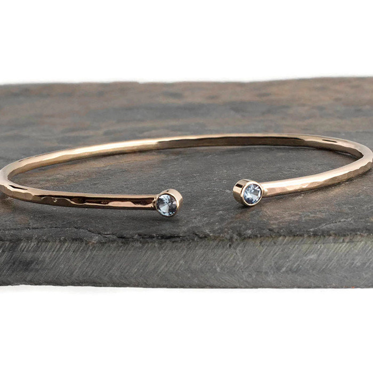 All 14K Solid Gold Cuff Bracelet Handmade Tube Double Stone - Etsy