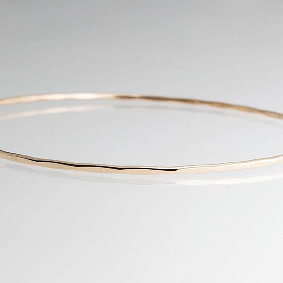 14K Gold Bangles, Faceted Hammered Bangles, Handmade Bangles, Dainty ...