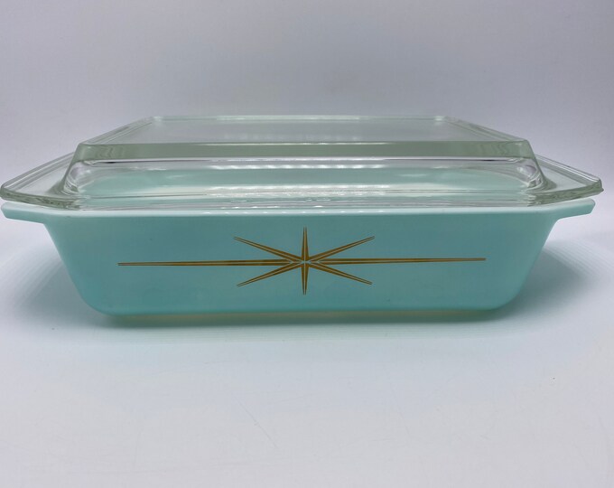 Vintage Rare Pyrex Atomic Starburst Casserole Dish With Lid, Turquoise ...