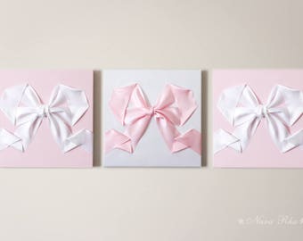 Light Pink Bow Nursery Wall Art Girl's Room Decor Bow | Etsy