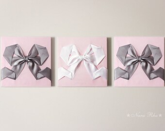 Light Pink Bow Nursery Wall Art Girl's Room Decor Bow | Etsy