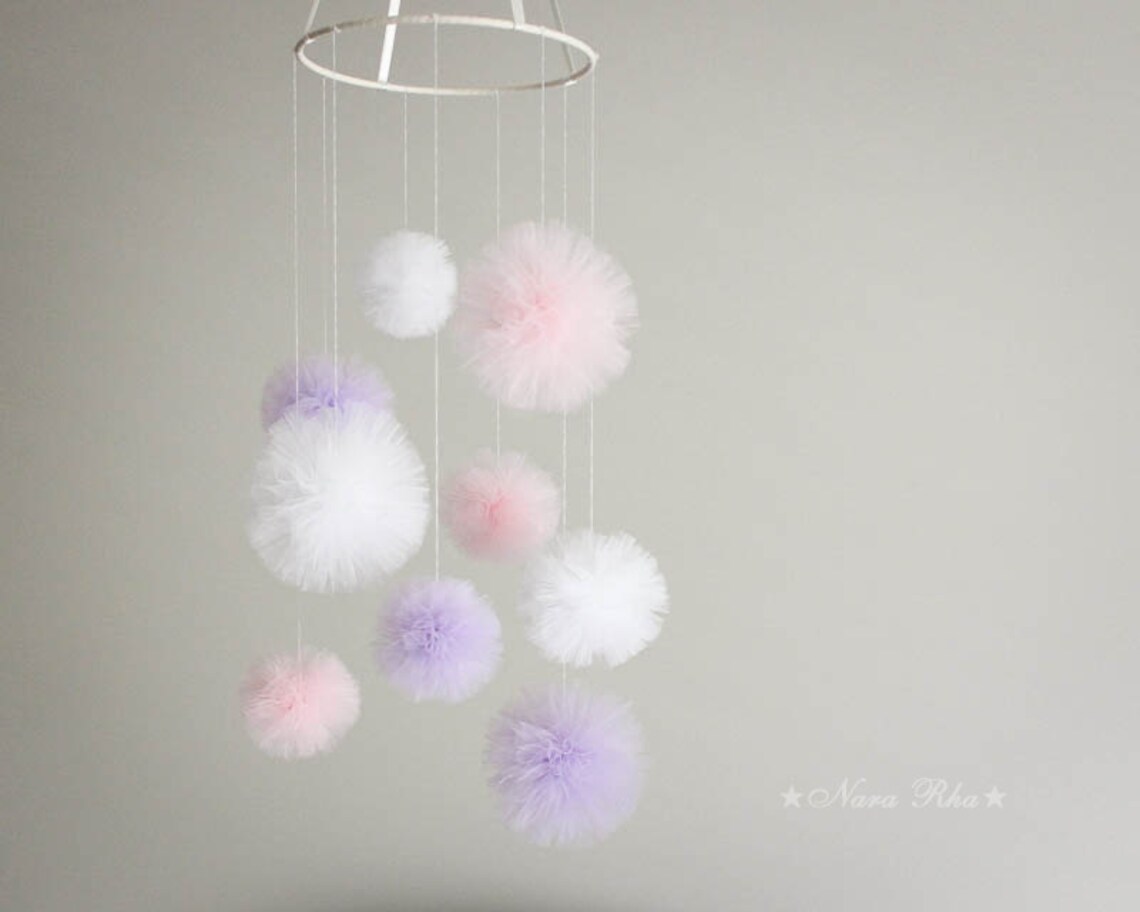 Pom Pom Baby Mobile, Nursery Mobile, Baby Mobile, Nursery Decor, Crib ...