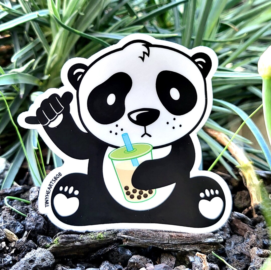 Sticker - Shaka Panda W/ Milk Tea and Boba - 2.9" X 2.65" - Etsy