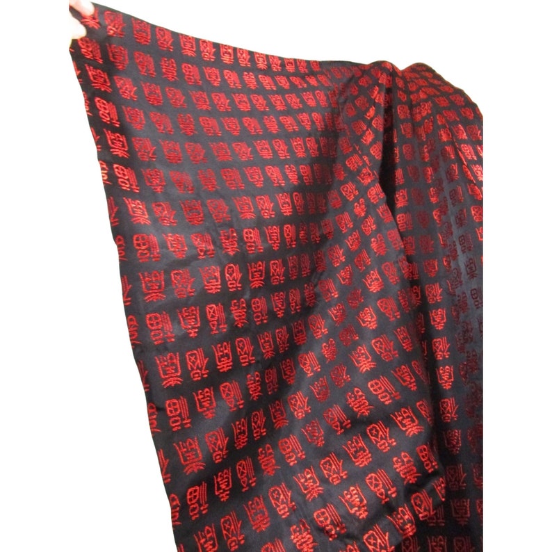 Kimono Style Robe Black Red Hanzi Funan Fu No Label Vintage EUC Sash ...