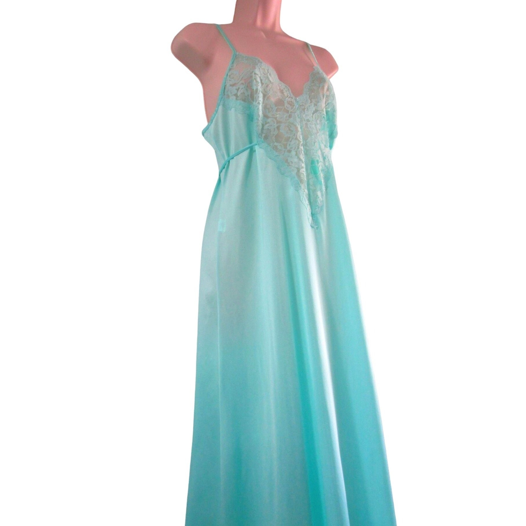 Vintage Glencraft Negligee Bright Light Turquoise Plunge Lace Neckline ...