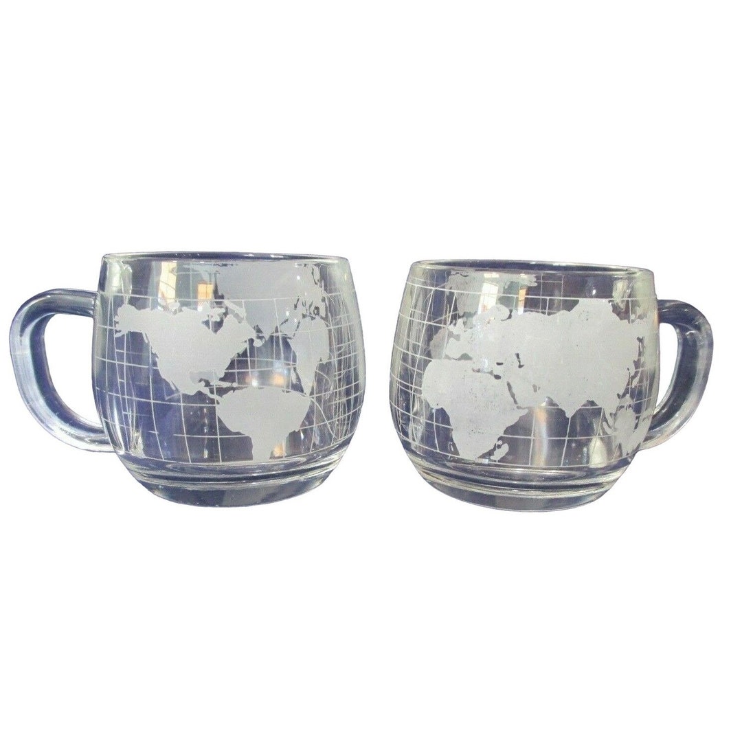Vintage 1970's Nescafe Nestle Taste the World Etched Globe Mugs A Set ...