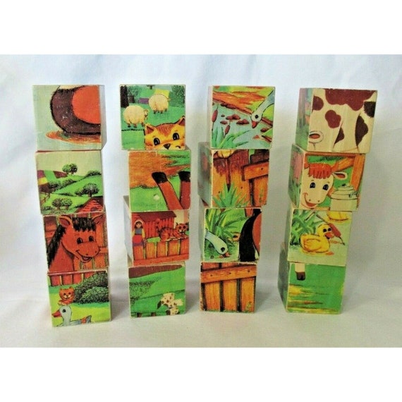 Vintage Farm Picture and Numbers 16 Wood Block Puzzle Multiple - Etsy