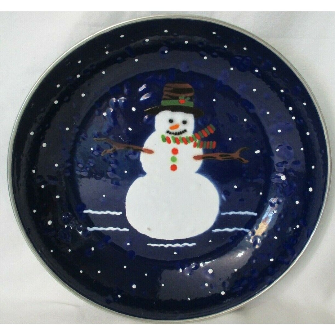 Vintage Rustic Enamelware Snowman Bowl Golden Rabbit by Denise Harvey ...
