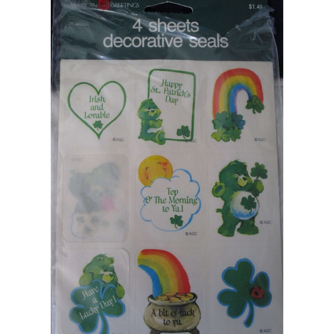 Good Luck Care Bear Shamrock St Patricks Day Vintage Stickers Two ...