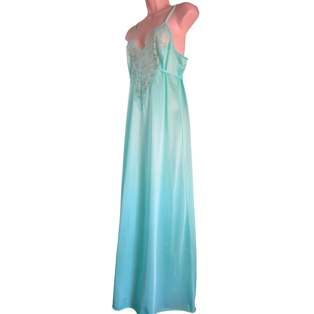 Vintage Glencraft Negligee Bright Light Turquoise Plunge Lace Neckline ...