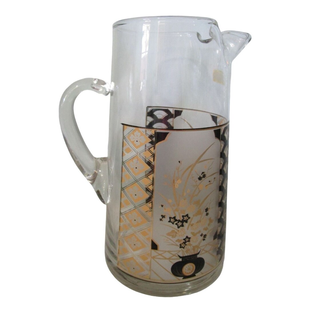 Culver Imari Style Large Pitcher Pinched Spout Black Gold Frost Paper ...