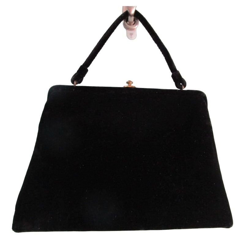Vintage Soure Bag Beaded Velvet Framed Handbag. Jet Black Beads in a ...