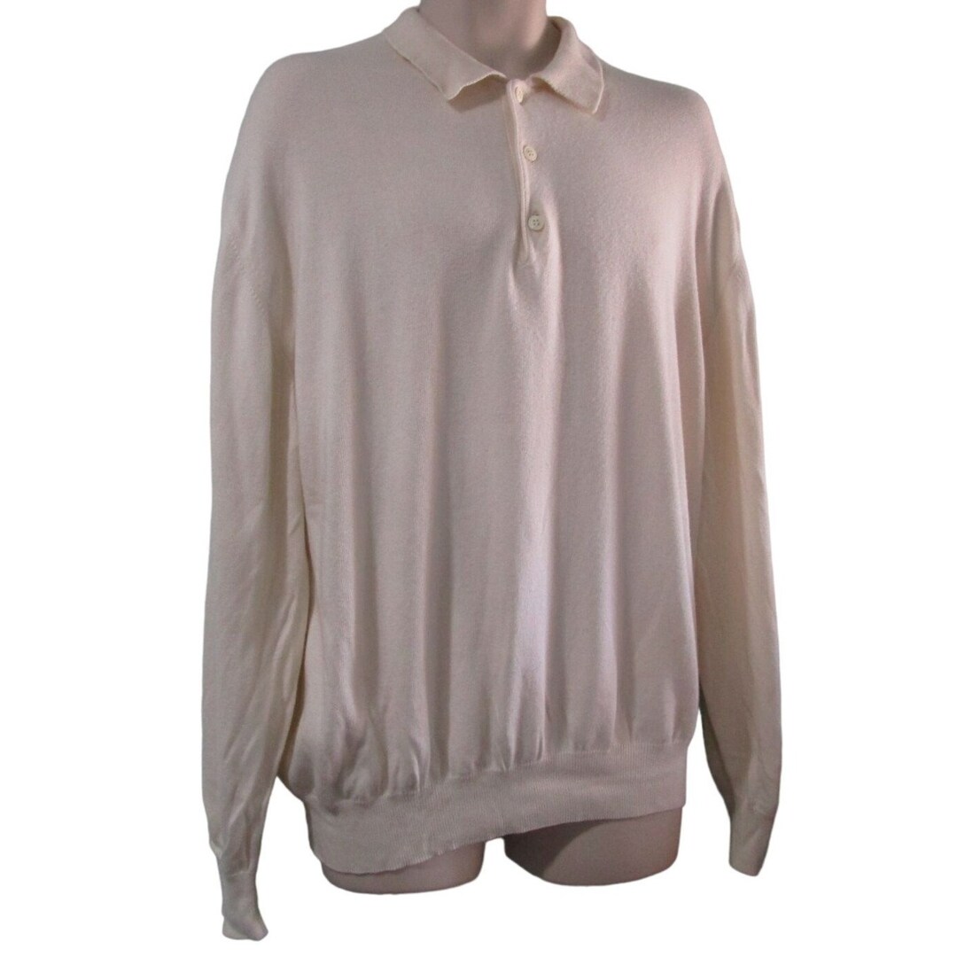 Vintage Hunt Club Long Sleeve Polo Sweater Winter White Cotton Rayon ...