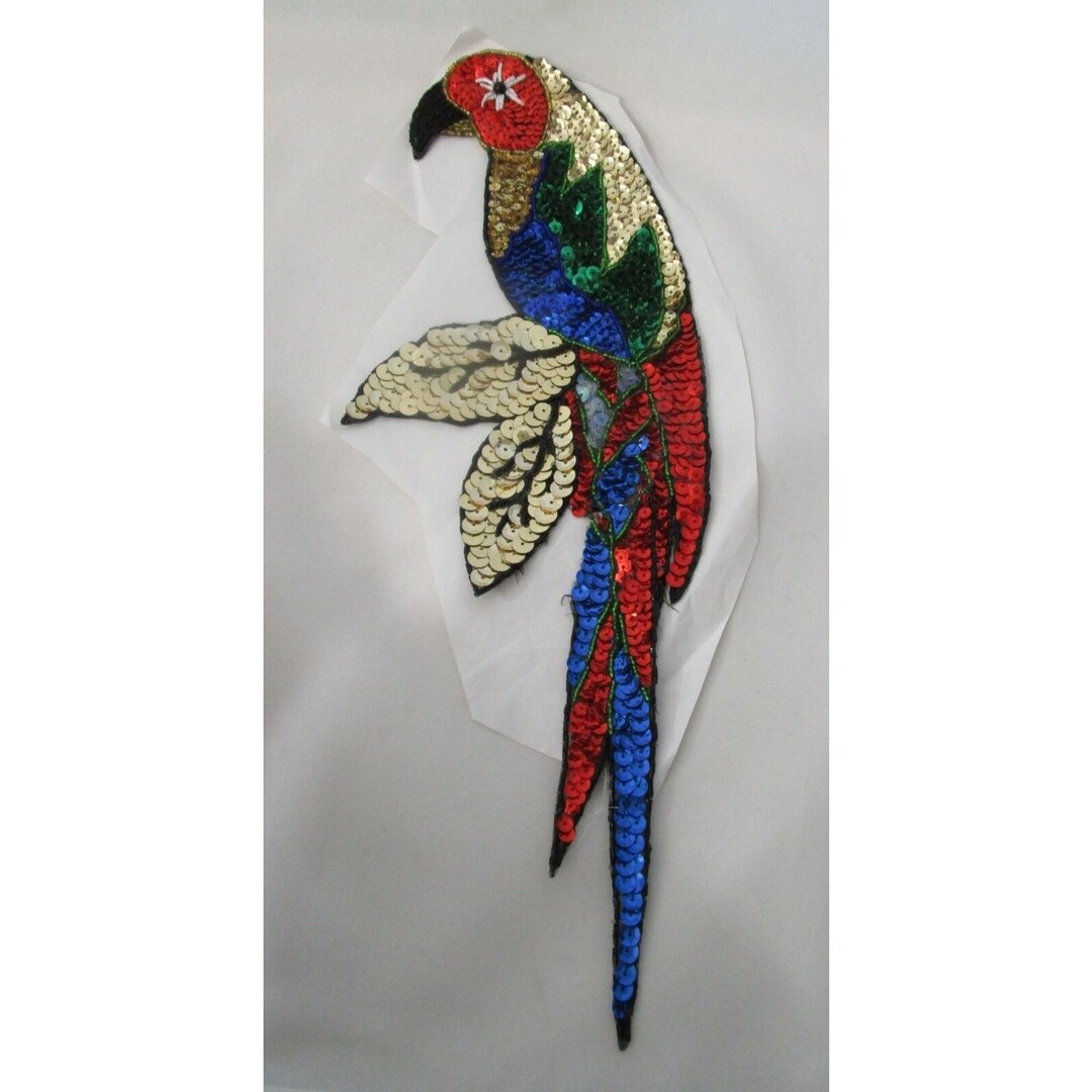 Vintage Sequin Bugle Bead Parrot Applique Damage to Tail Feather Large ...