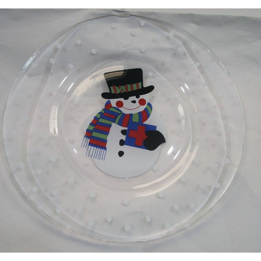Snowman Glass Plate Reverse Painted Vintage Arcoroc GUC Made in France ...