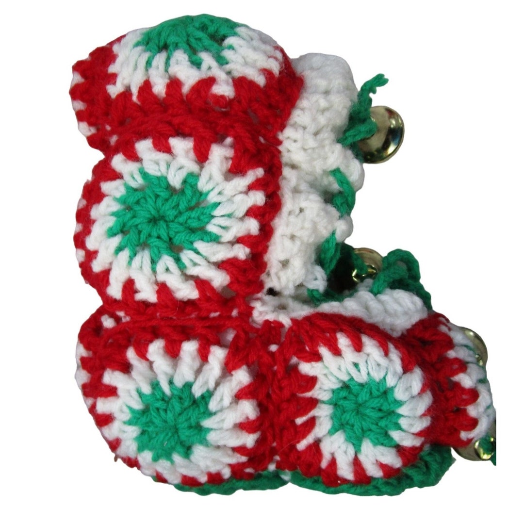 Granny Square Crochet Christmas Stocking Bootie Jingle Bells ...