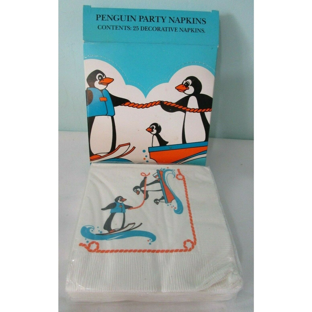 Vintage Avon Penguin Boating Party Paper Napkins NOS Display Box 25 ...