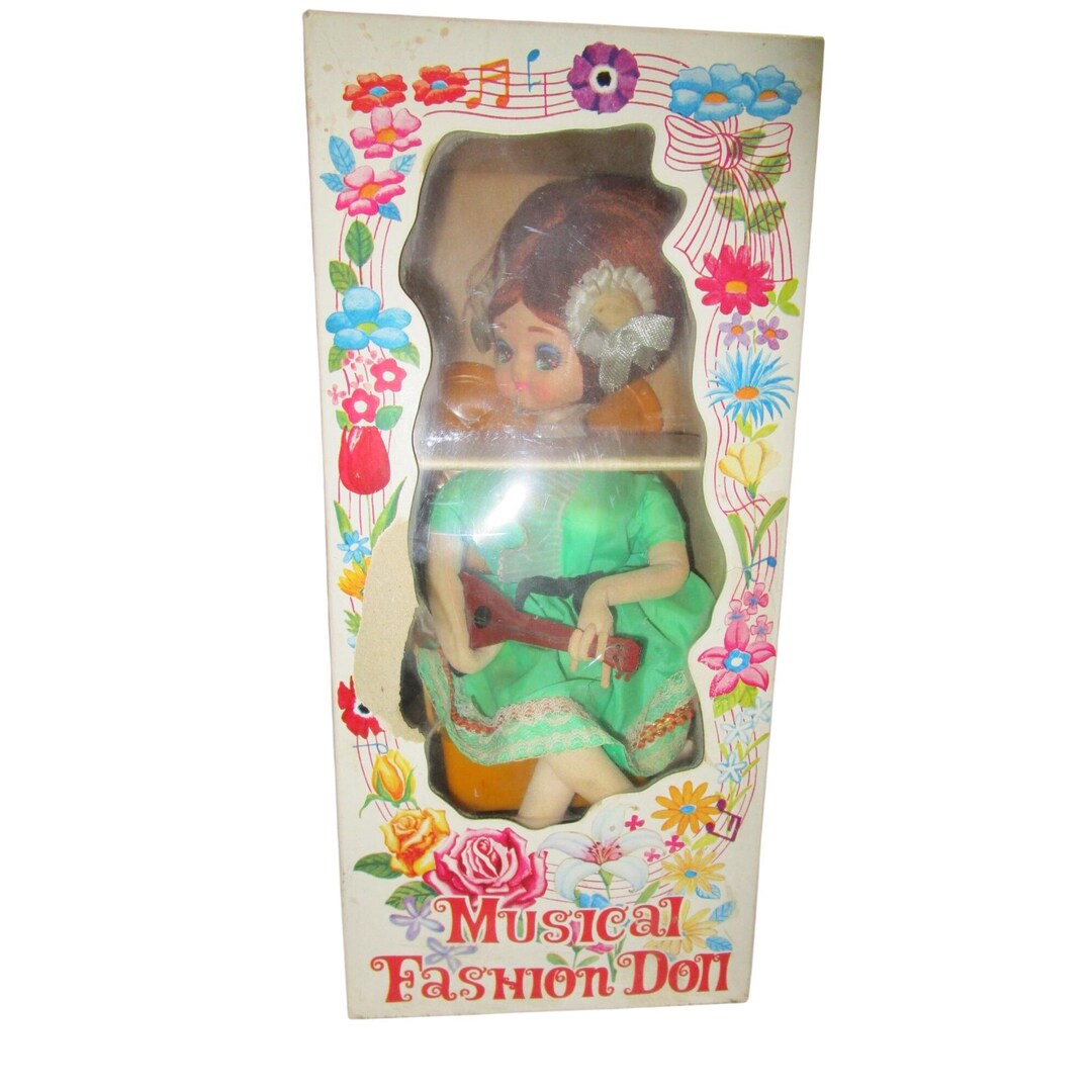 Vintage Musical Big Eye Fashion Doll Mandolin Chair Music Box Senpo ...