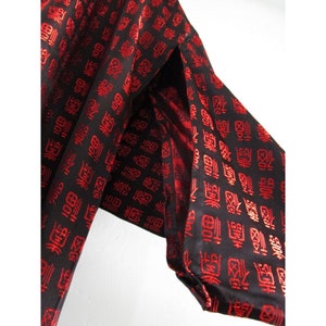 Kimono Style Robe Black Red Hanzi Funan Fu No Label Vintage EUC Sash ...