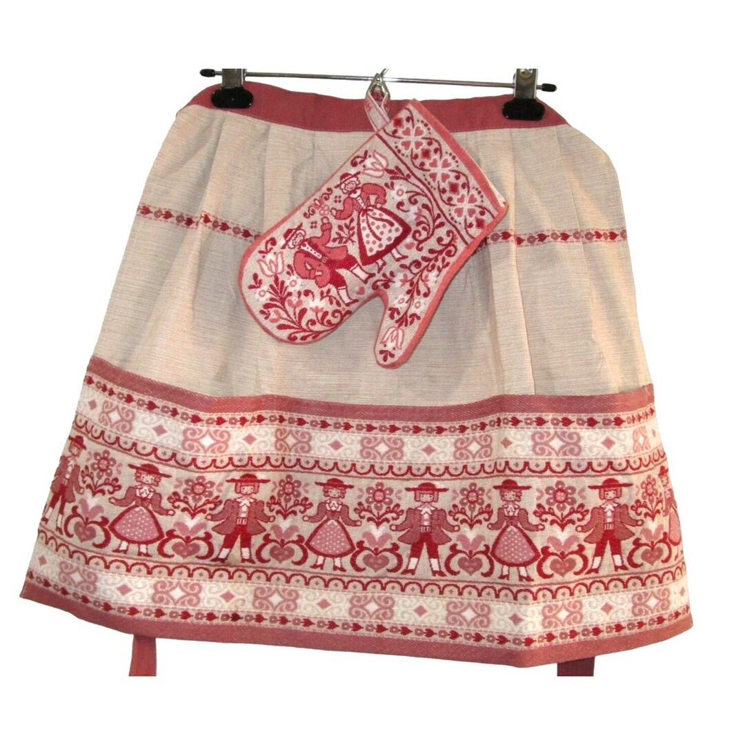 Vintage Folk Art Apron Oven Mitt Haller Textilewerke Halltex Austria ...