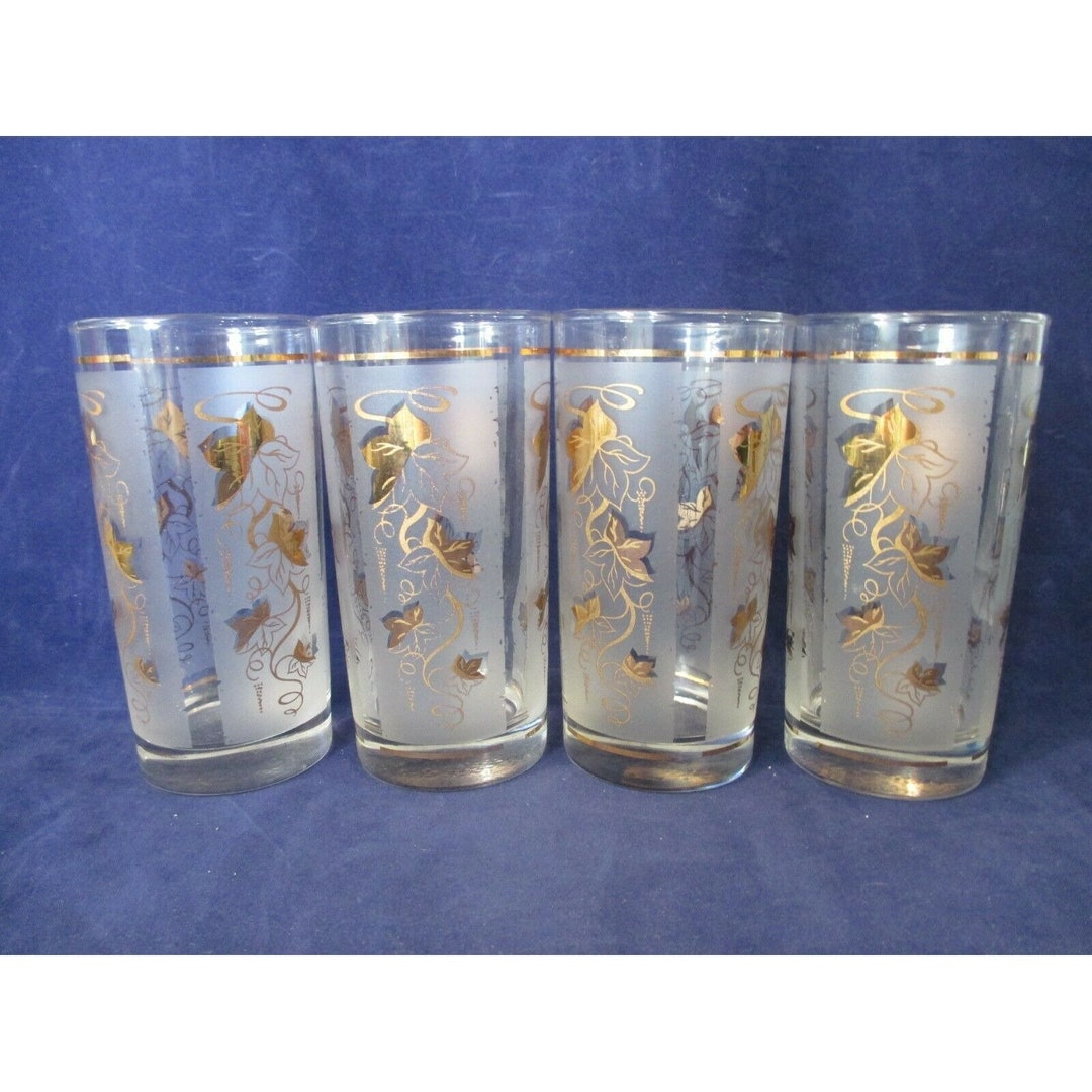 Frost Gold Leaf Panel Hollywood Regency Mid Century Set of 4 Tumblers ...