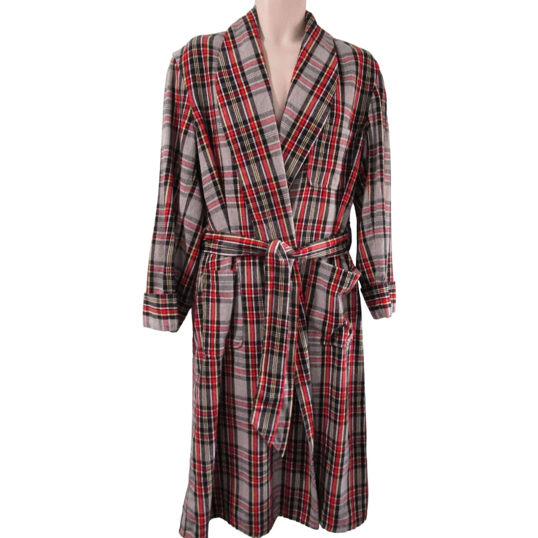 Vintage 1940s Sears Pilgrim Plaid Robe Mens M Cozy Wool Flannel Snap on ...