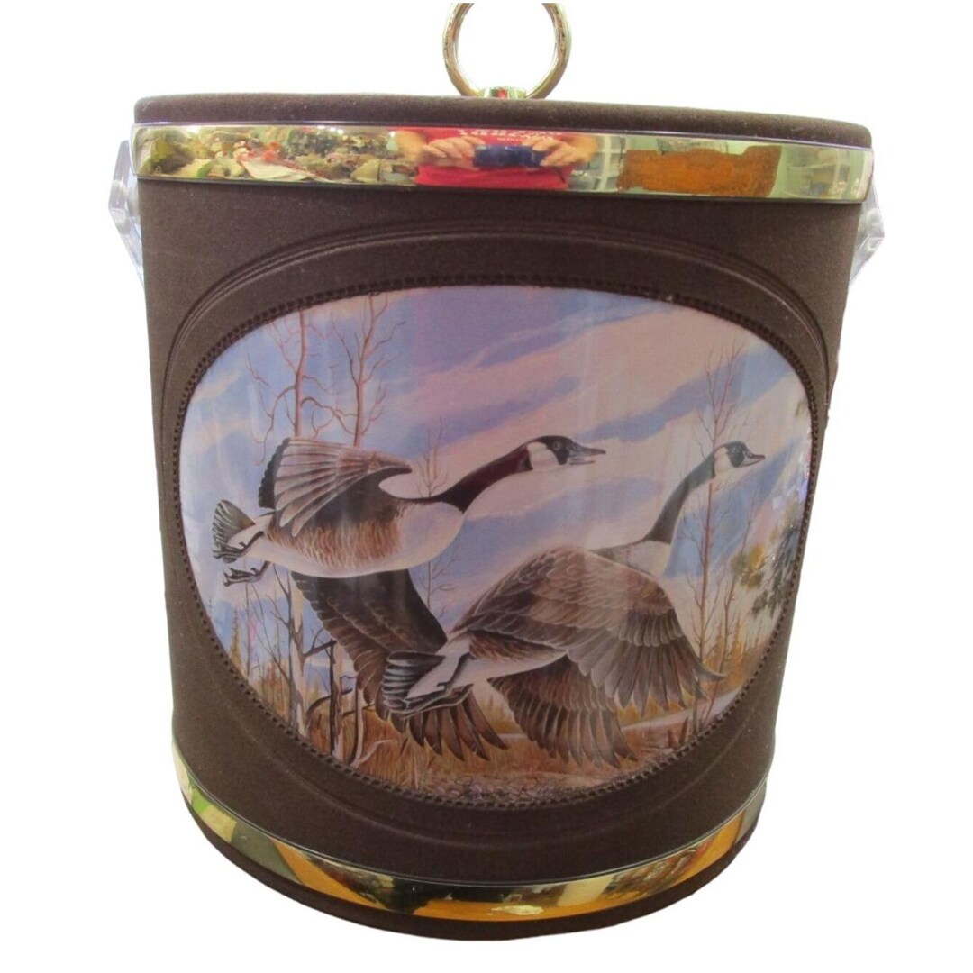 Vintage Sueded Ice Bucket Norman R Wamer Flying Geese Design Gold ...