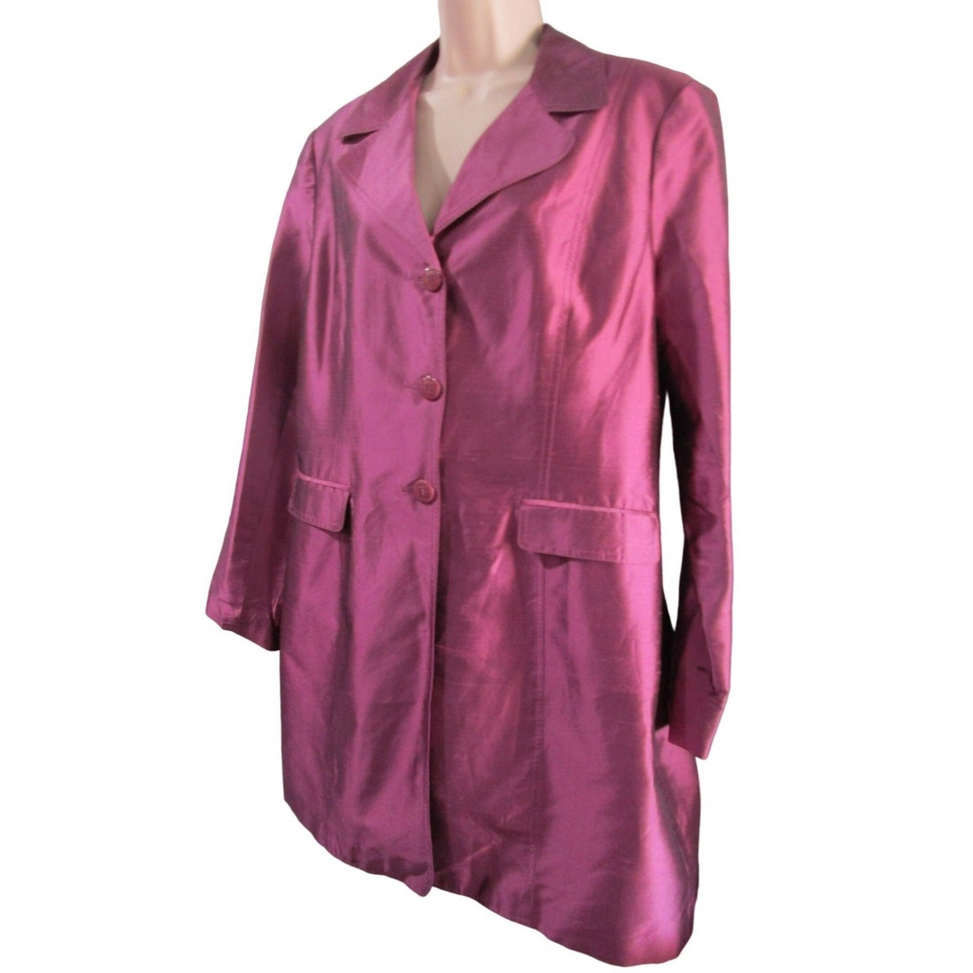 Mulberry Purple Silk Shantung Duster Coat Lined Three Button 16 Allison ...