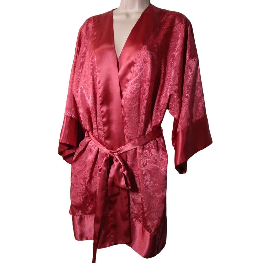 Victorias Secret Gold Label Satin Kimono Robe One Size Paisley Damask ...