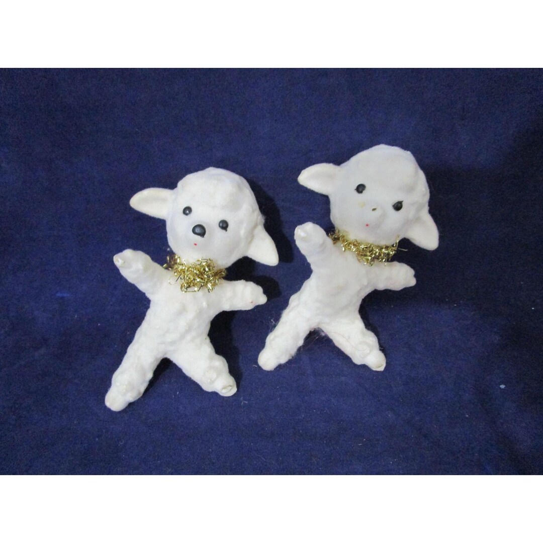 Vintage Flocked Lamb Ornament Figurine Pair Gold Collar Flawed - Etsy