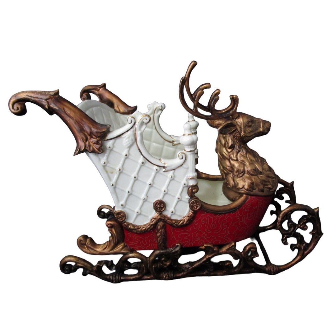 Intricate Reindeer Head Porcelain Ceramic Sleigh EUC Vintage Dillard's ...