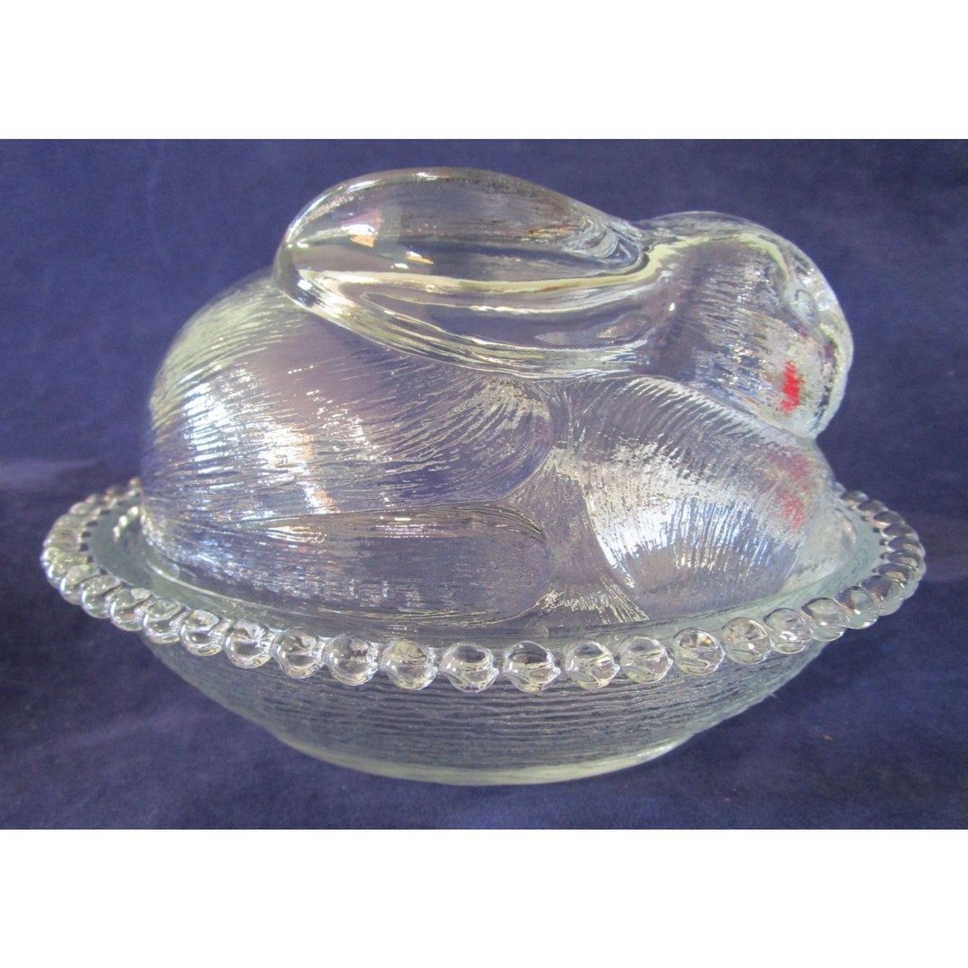 Bunny Rabbit on Nest Tiara Indiana Glass Clear Boopie Candlewick Style ...