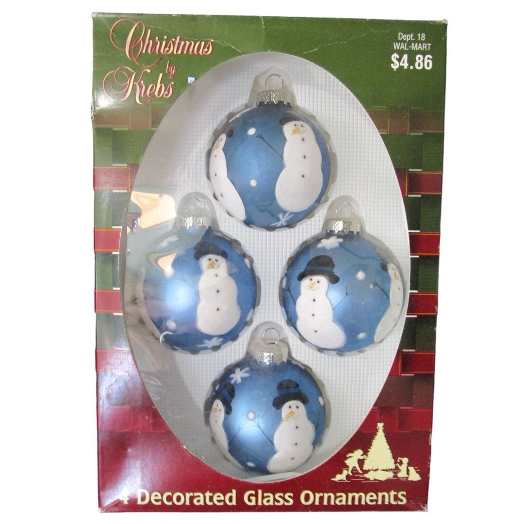 Flocked Snowman Mercury Style Round Ball Ornaments Christmas by Krebs ...