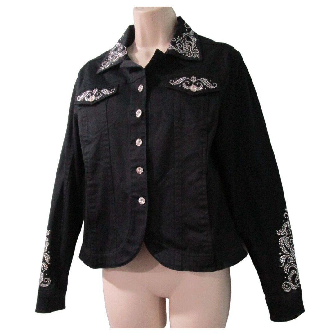 Christine Alexander Black Jacket Silver Nailhead Rhinestone Accent ...