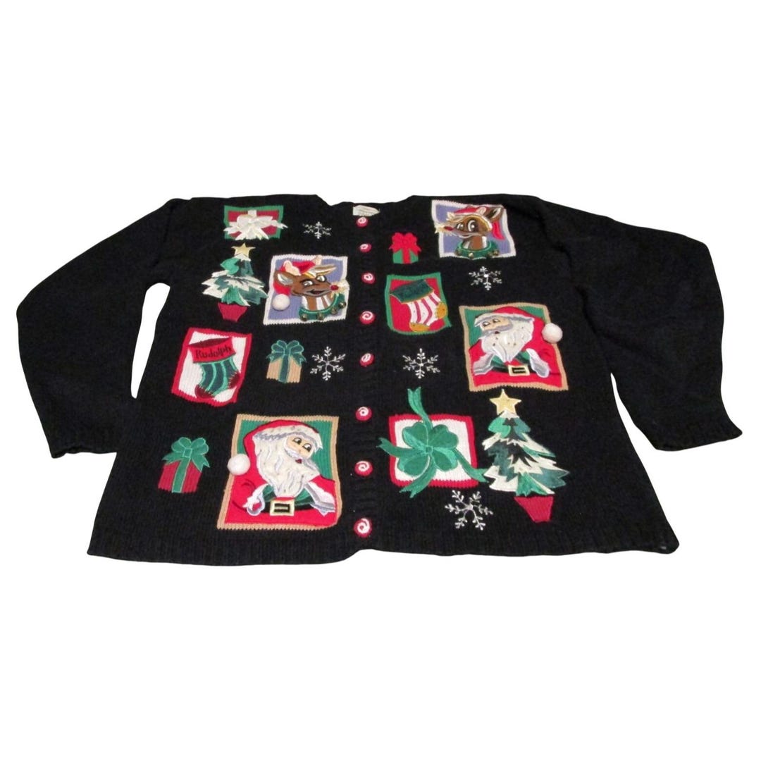 Yarnworks Rudolph Red Nose Reindeer Ugly Christmas Sweater Cardigan ...