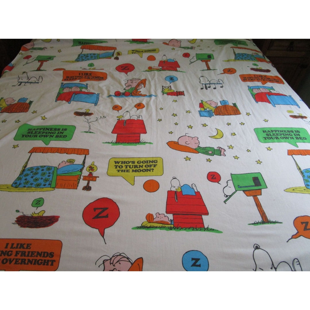 Snoop;y Peanuts Twin Flat Top Sheet Sleeping Talk Bubbles Damage ...