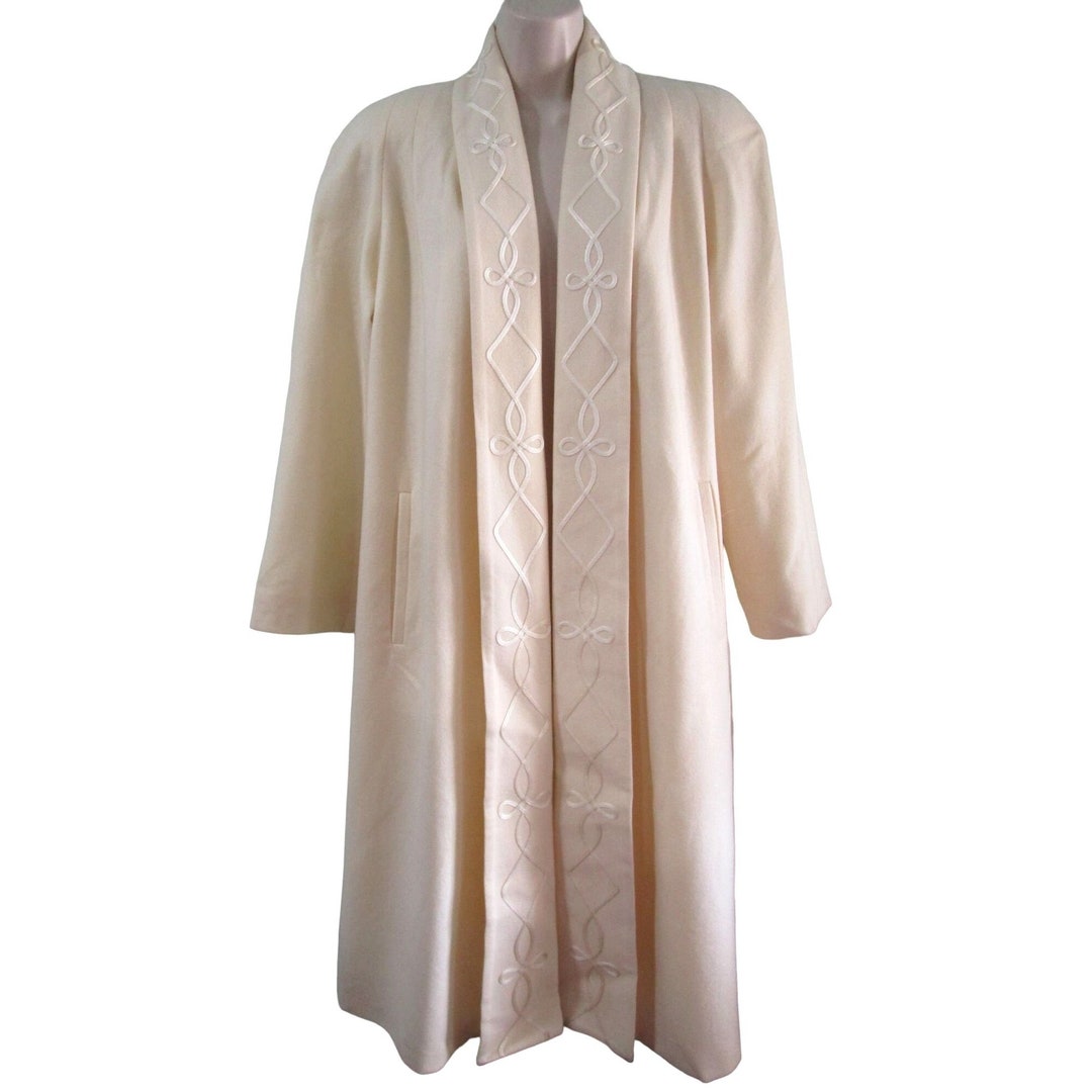 Alorna Winter White Wool Blend Open Coat Soutach Trim Shawl Collar No ...